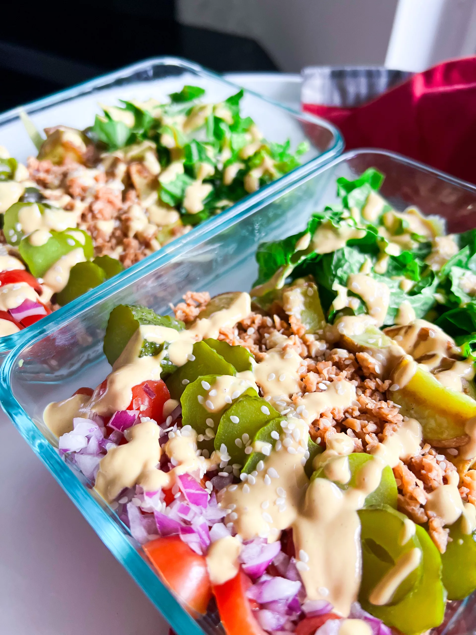 Healthy Big Mac Salad Vegan Meal Prep Recipe | Essy Cooks