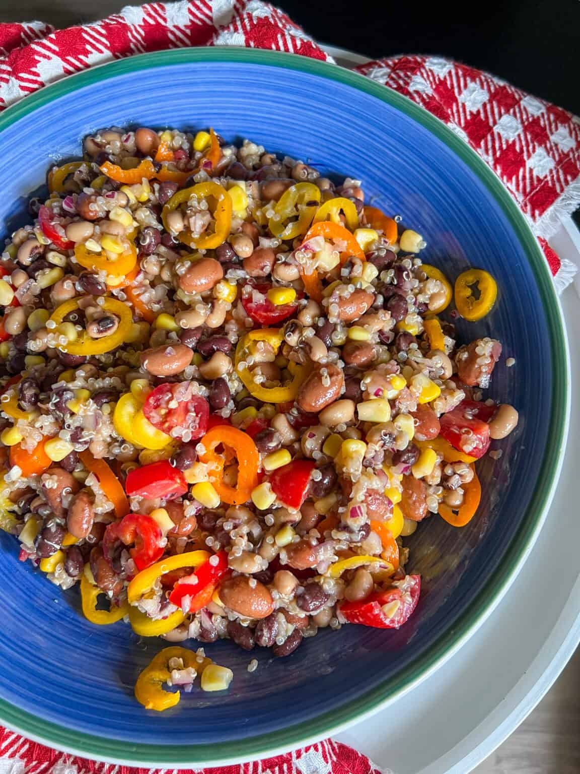 Easy Mexican Inspired Three Bean Salad Recipe With Quinoa | Essy Cooks