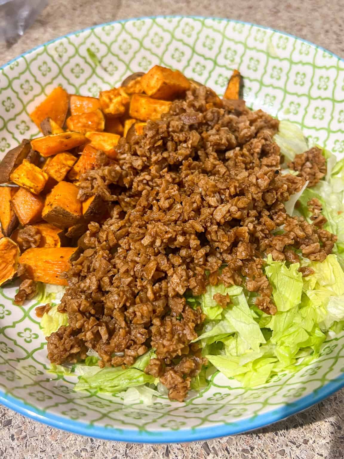 Sweet Potato Taco Bowl Vegan with TVP Beef | Essy Cooks