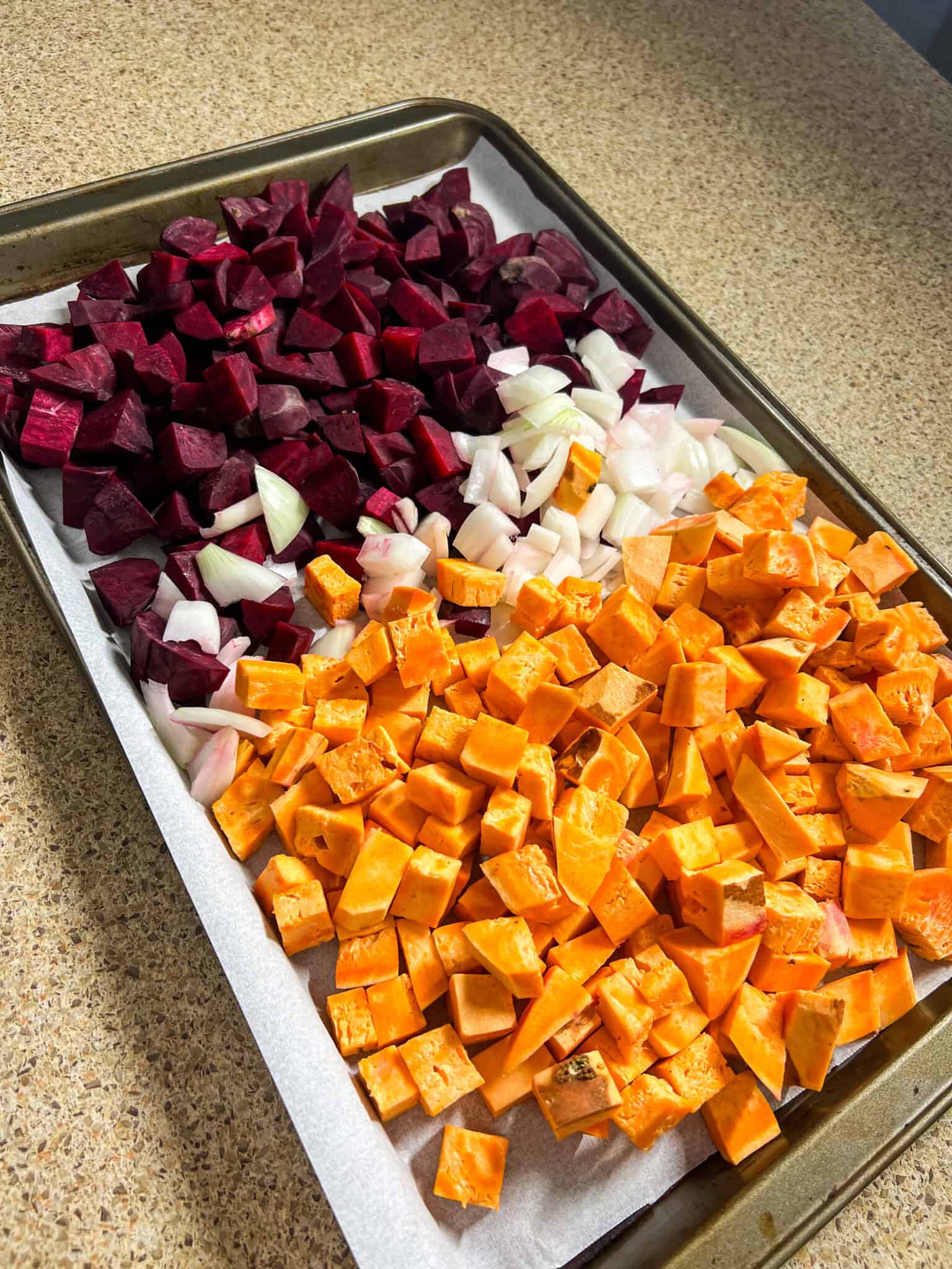 Roasted Beet Sweet Potato Chickpea Salad Recipe | Essy Cooks