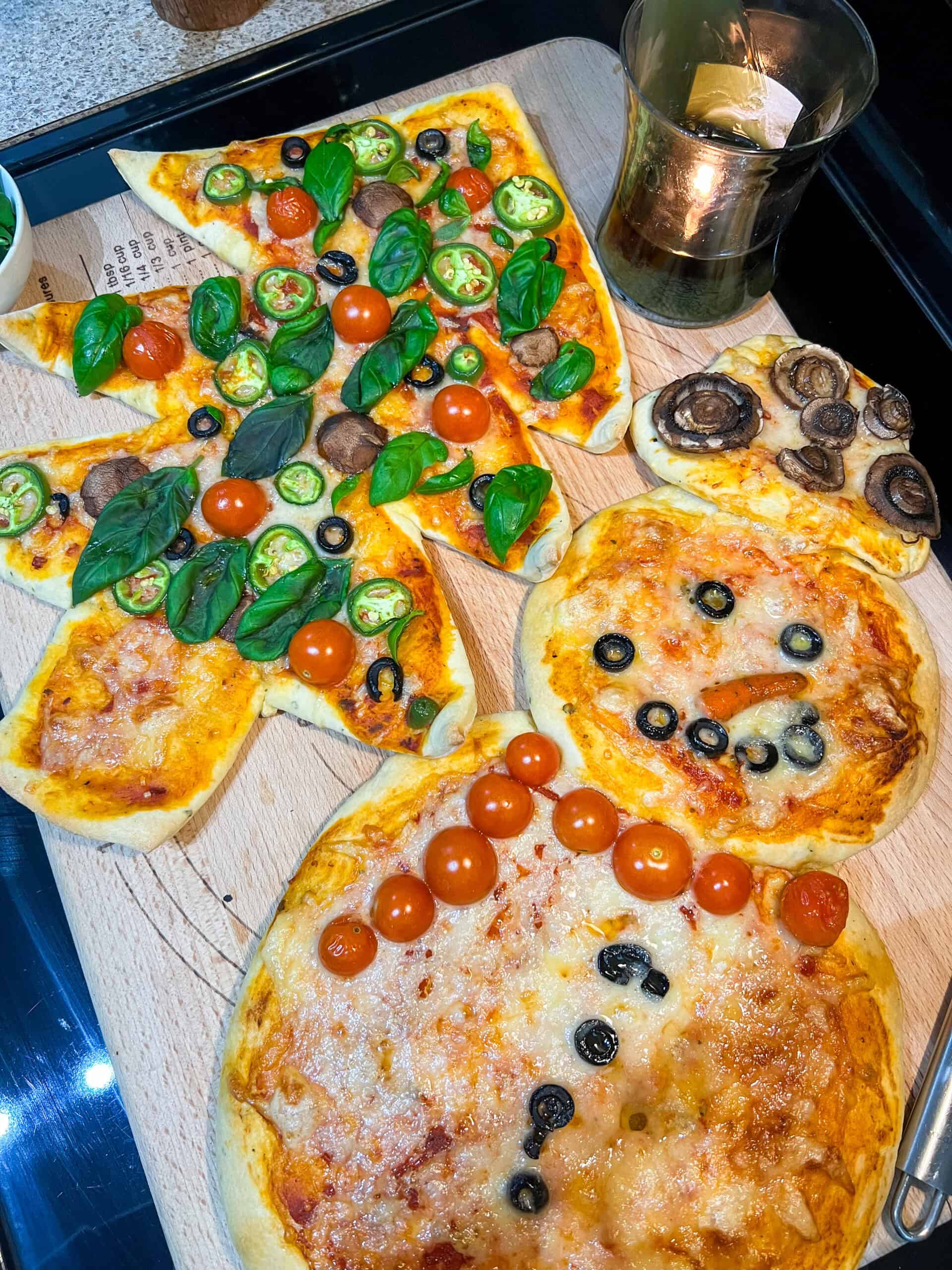 Christmas Pizzas Recipe Ideas Snowman, Tree, Reindeer