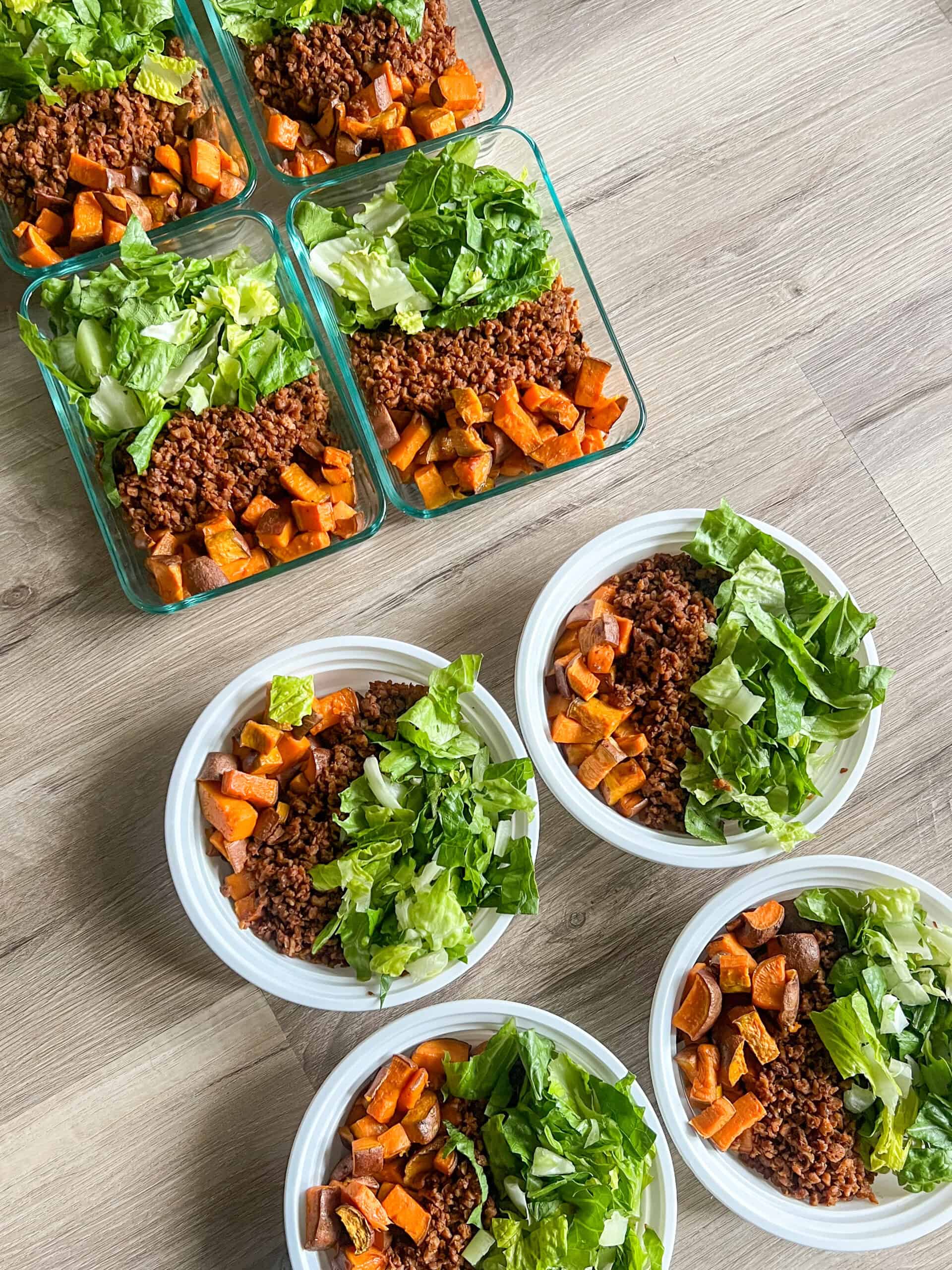 Sweet Potato Taco Bowl Vegan with TVP Beef Meal Prep